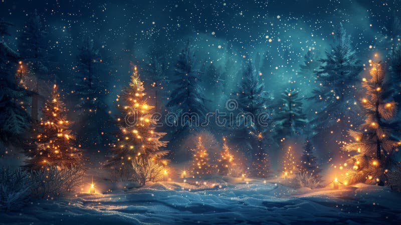 A Magical Winter Forest Scene with Snow-covered Trees Illuminated by ...