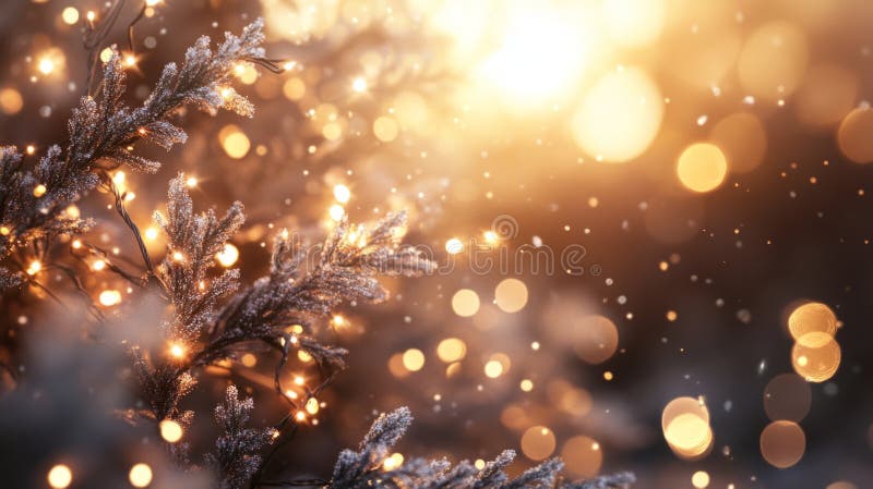Magical Winter Glow: Golden Lights and Sparkling Snow Stock ...