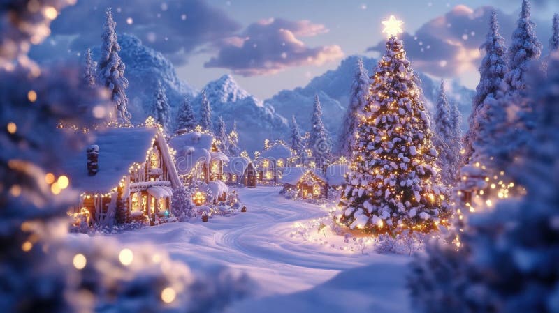 Magical Winter Landscape in Snowy Christmas Scene Stock Illustration ...