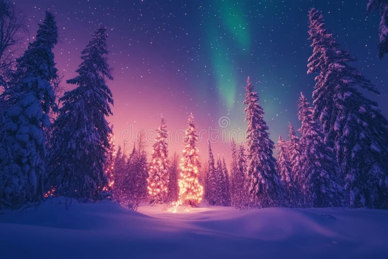 Magical Winter Scene with a Snowy Forest Path Illuminated by Trees ...