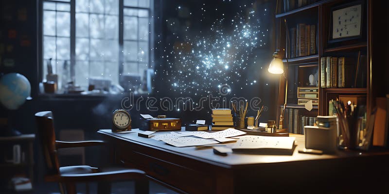 Magical Winter Study Enchanting Desk Scene Background Wallpaper Stock ...