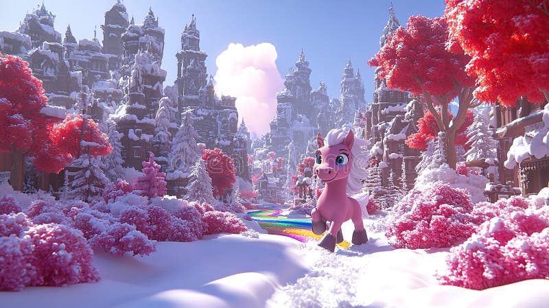 Magical Winter Wonderland with a Whimsical Pony Stock Illustration ...