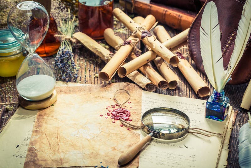 Magical Witch Library Full of Scrolls and Recipe Stock Photo - Image of ...