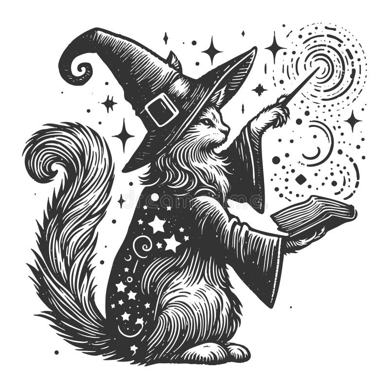 Magical Wizard Cat Casting Spell with Stars Vector Stock Vector ...
