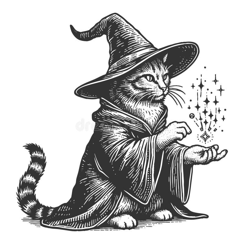 Magical Wizard Cat Casting Spell with Stars Vector Stock Vector ...