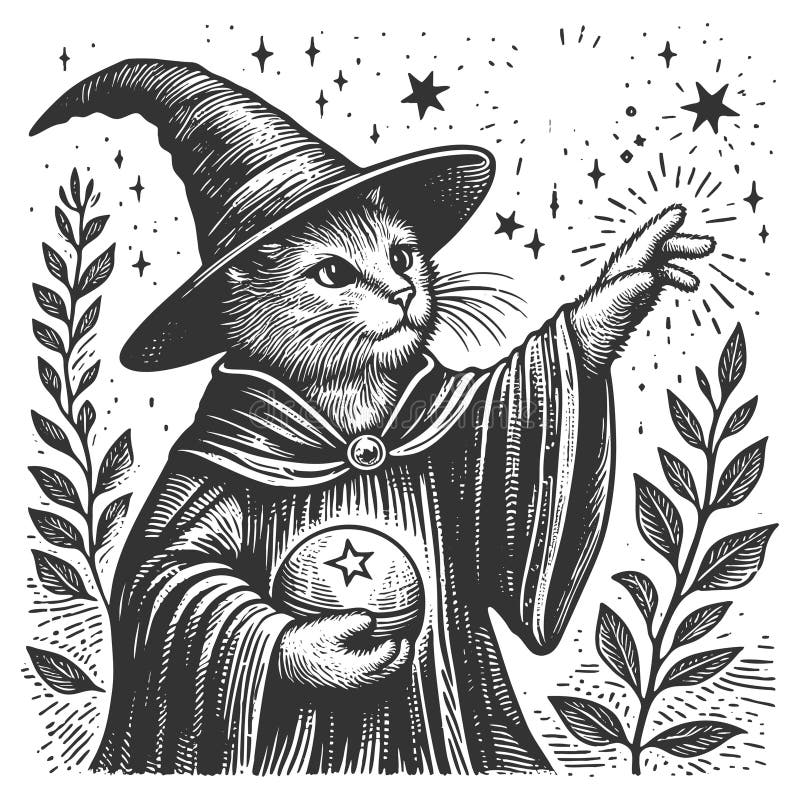 Magical Wizard Cat Casting Spell with Stars Vector Stock Vector ...