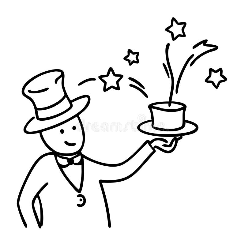 Magical Wizard Performing Trick with Top Hat and Stars Vector ...