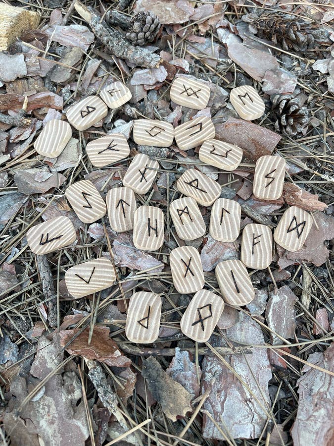 Magical Wooden Runes on the Ground Stock Photo - Image of medium ...
