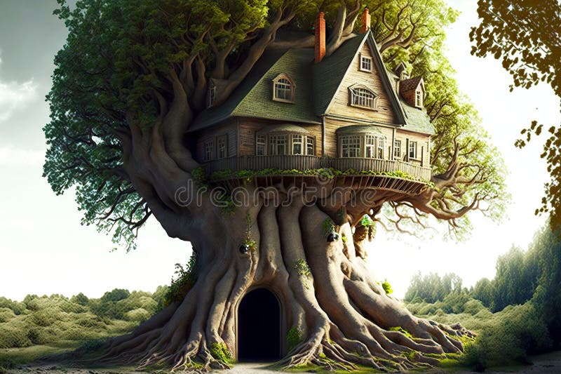 Magical Wooden Tree House from Fantasy Stock Illustration ...