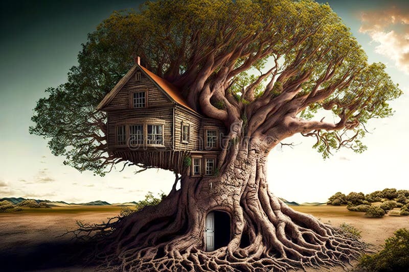 Magical Wooden Tree House from Fantasy Stock Illustration ...