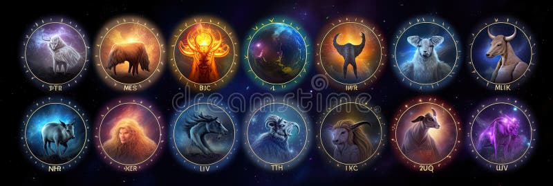 Magical Zodiac Signs in Universe. Generative Ai Stock Illustration ...