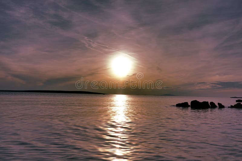 Magically Beautiful Purplish Sunset Above Calming Sea Stock Image ...
