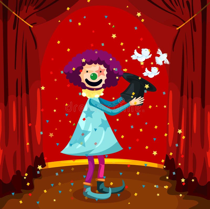Magican clown with birds stock vector. Illustration of carnival - 24002503