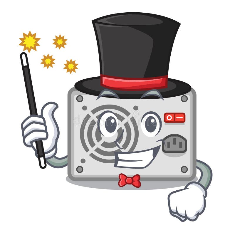 Magician Cartoon Power Supply on the Computer Stock Vector ...