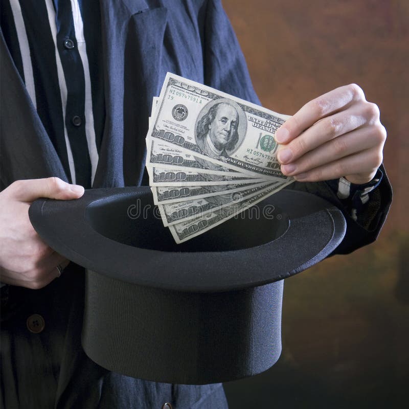 Magician With Cash And Top Hat Stock Image - Image of tophat, pulling ...
