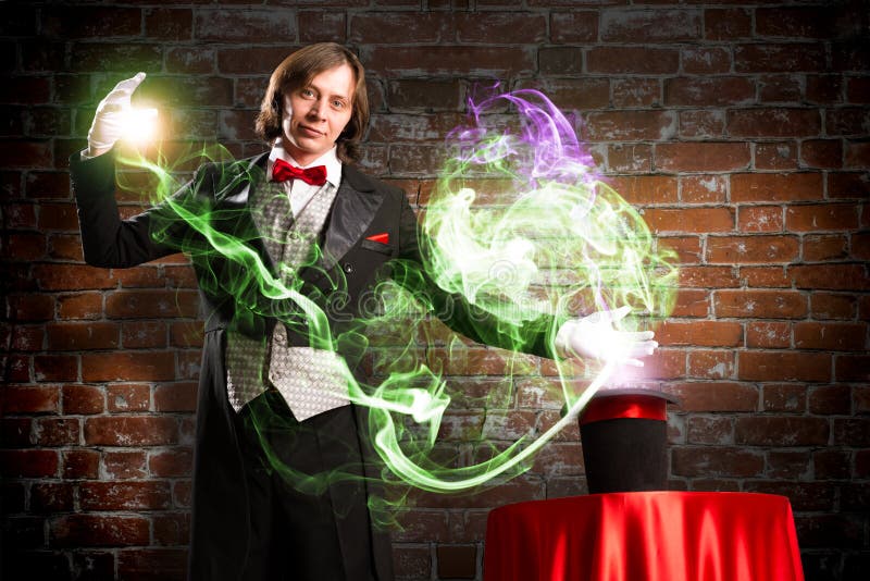 Magician Causes the Magic Out of the Hat Stock Image - Image of magic ...