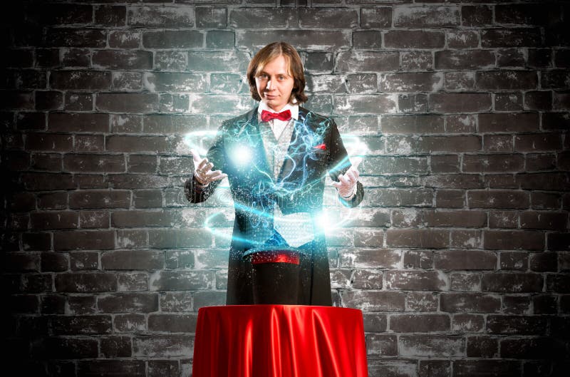 Magician Causes the Magic Out of the Hat Stock Photo - Image of finger ...