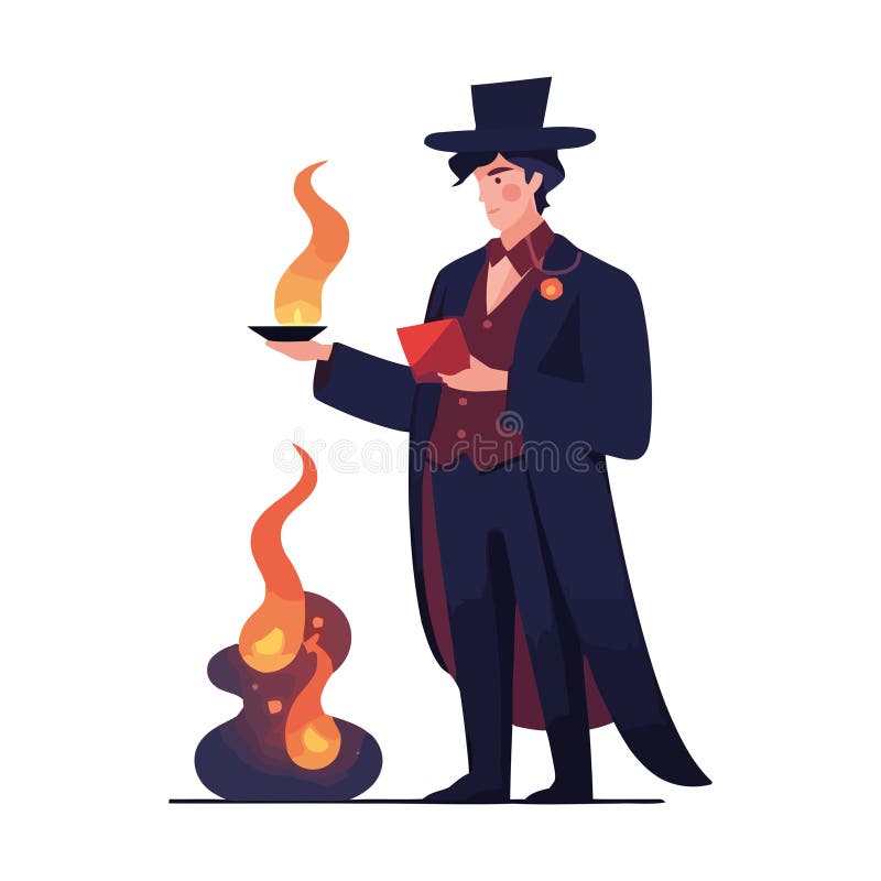 Magician Doing a Trick with Fire Stock Vector - Illustration of ...