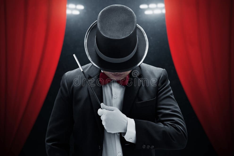 Magician Hold Magic Wand on Stage Stock Image - Image of hand, hold ...