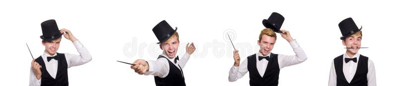 Magician with Magic Stick Isolated on White Stock Photo - Image of male ...
