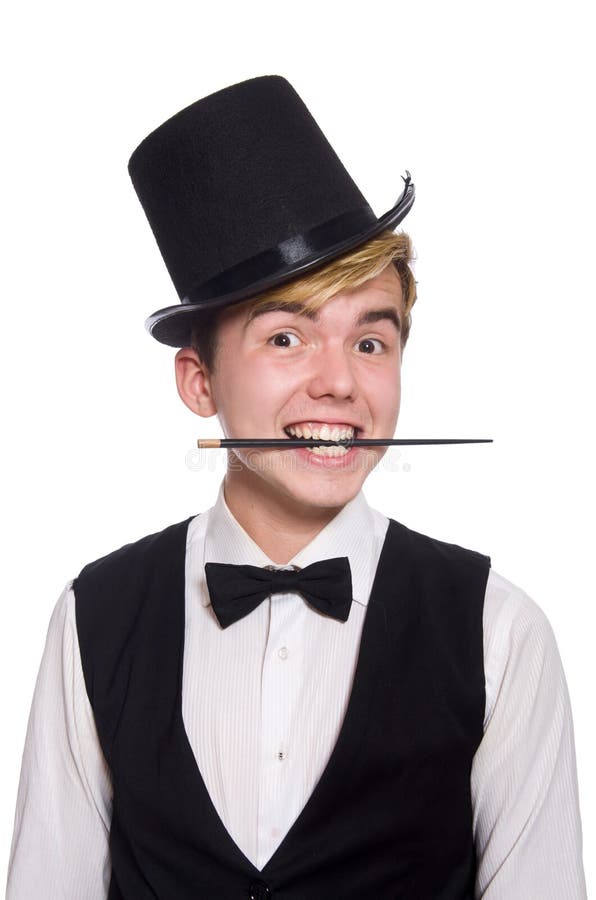 The Magician with Magic Stick Isolated on White Stock Image - Image of ...
