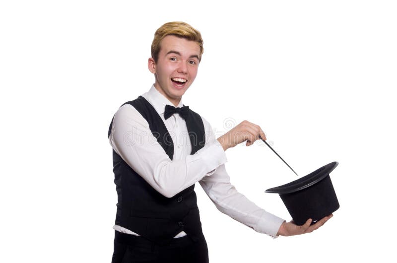 The Magician with Magic Stick on White Stock Image - Image of ...