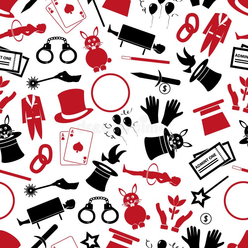 Magician and Magic Theme Set of Icons Seamless Pattern Eps10 Stock ...