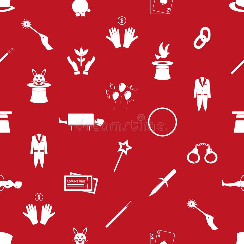 Magician and Magic Theme Set of Icons Seamless Red Pattern Eps10 Stock ...