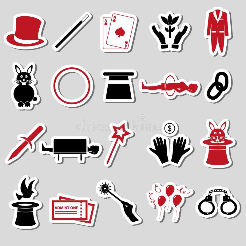 Magician and Magic Theme Set of Stickers Eps10 Stock Vector ...