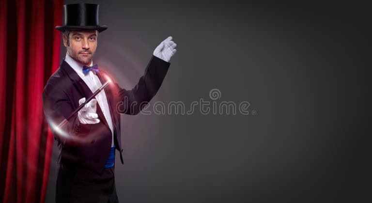 Magician with magic wand stock image. Image of show, black - 63697271