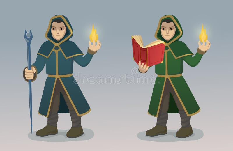 Magician with Magic Wand and Book Stock Vector - Illustration of male ...