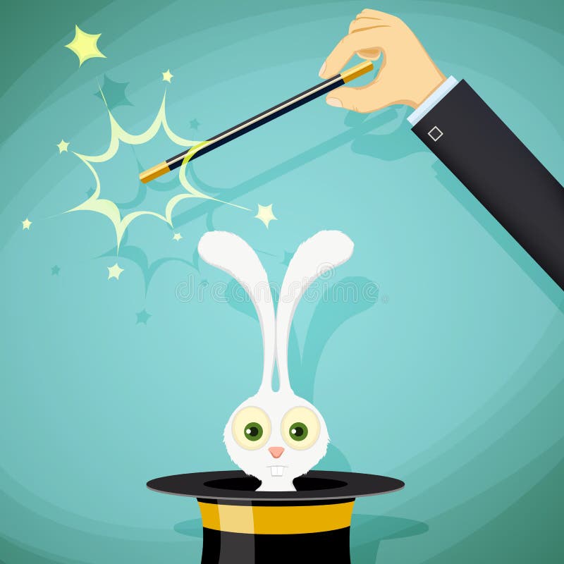 Magician with Magic Wand and a Rabbit in a Hat. Stock Vector ...