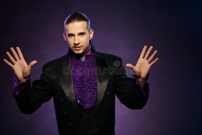 Magician Man in Stage Costume Stock Image - Image of hand, costume ...