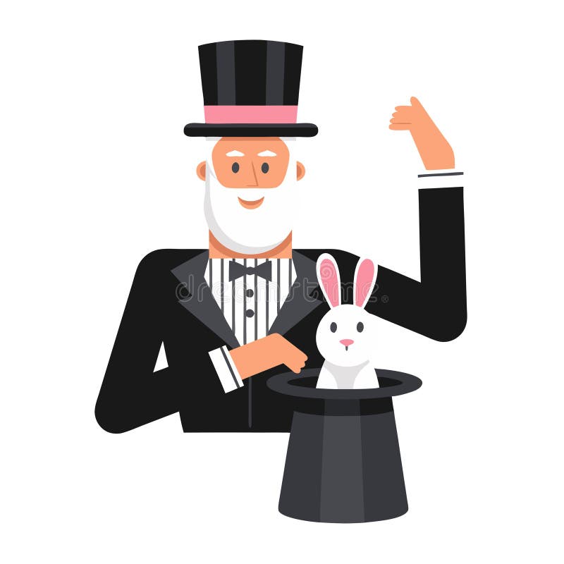 Magician Performing Classic Magic Trick with Rabbit and Top Hat Vector ...