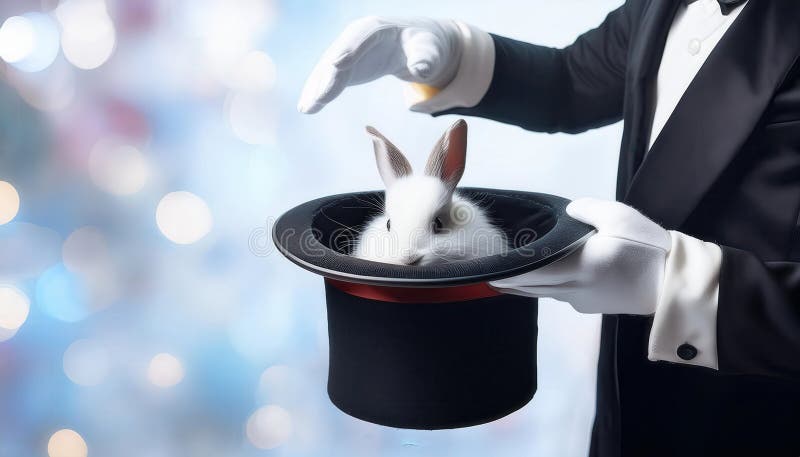 Magician Performs a Classic Trick by Pulling a Rabbit from a Top Hat ...