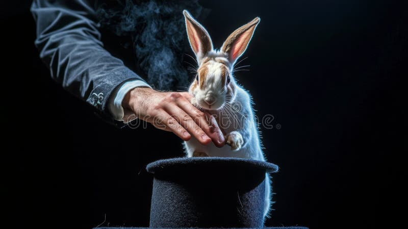 Magician Performs Trick with Rabbit and Top Hat during Mysterious Night ...
