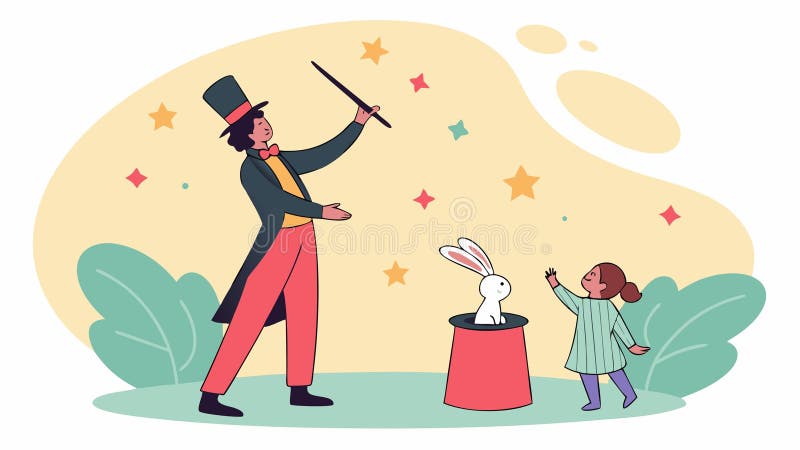 A Magician Pulling a Rabbit from a Hat To the Delight of a Child ...