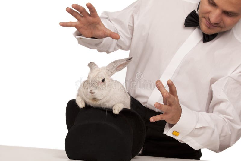 Magician Conjuring with a Rabbit Stock Image - Image of smile, surprise ...