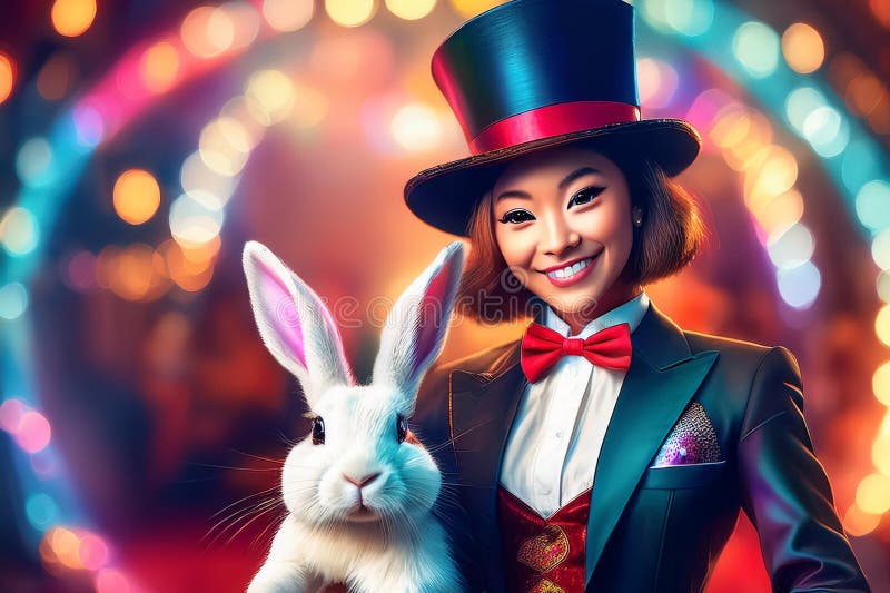 Magician with Rabbit in Circus Stock Illustration - Illustration of ...