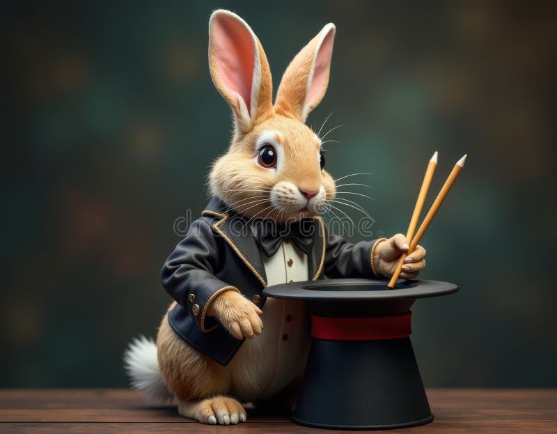 Magician Rabbit with Top Hat and Wand Stock Illustration - Illustration ...
