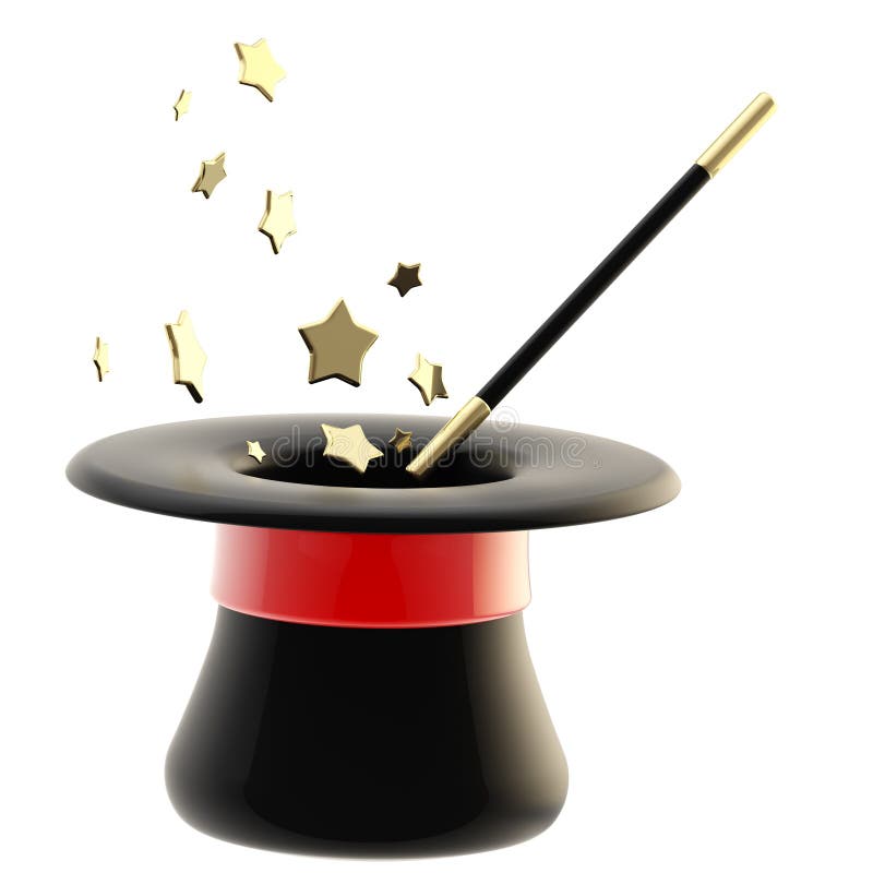 Magician Hat and Magic Wand with Stars Stock Illustration ...