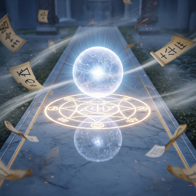A Magician S Orb Floating Above a Glowing Sigil on the Marble Path ...