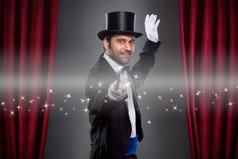 Magician showing trick stock photo. Image of abracadabra - 63697252