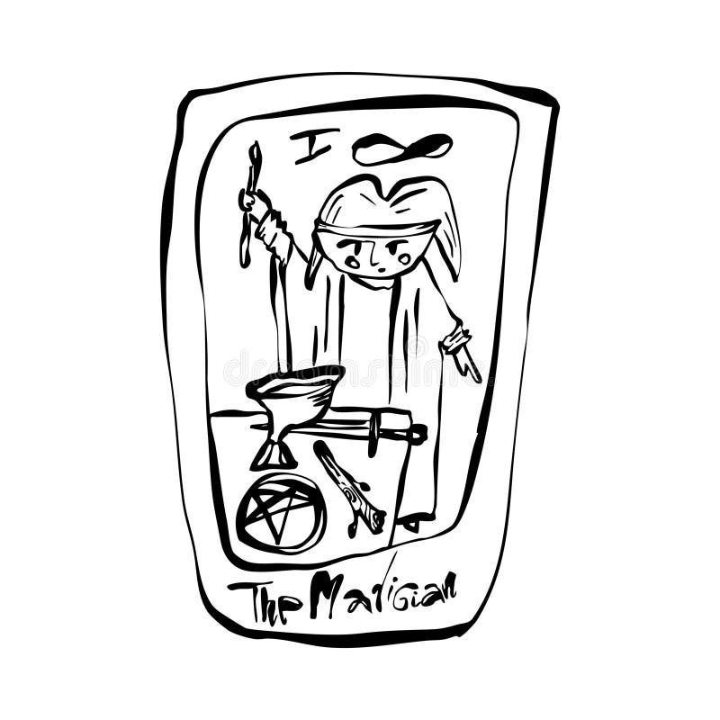 Magician, Tarot Card, Doodle Drawing, Vector Illustration, Black and ...