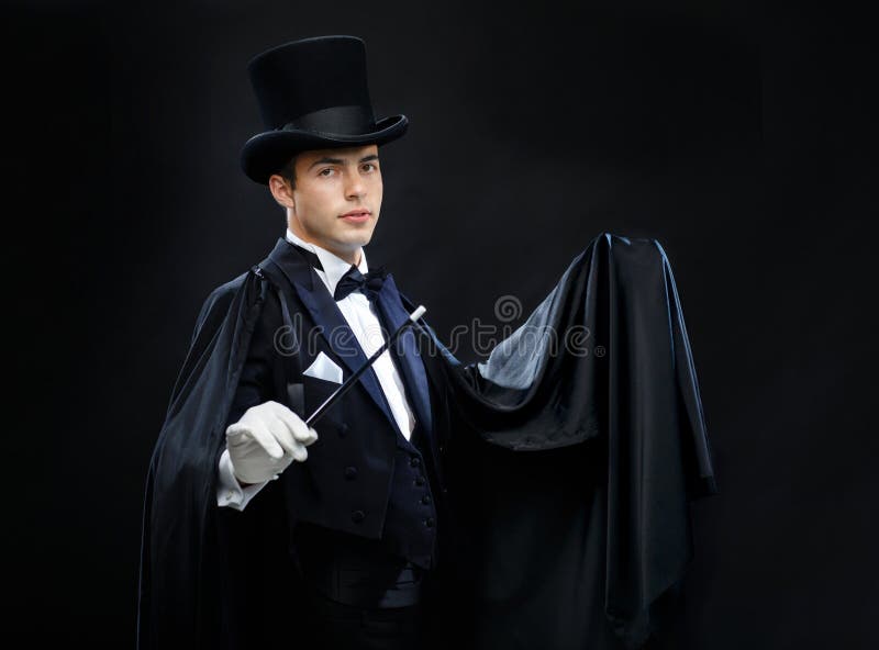 Magician In Top Hat Showing Trick Stock Image - Image of performer ...