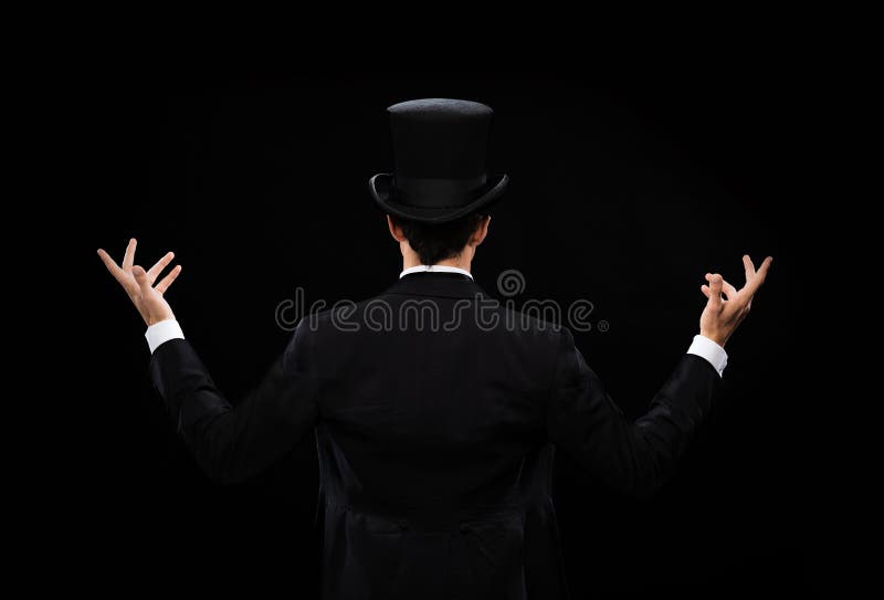 Magician in Top Hat Showing Trick from the Back Stock Image - Image of ...