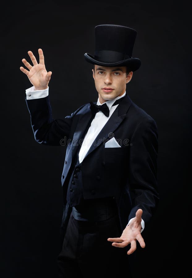 Magician in Top Hat Showing Trick Stock Image - Image of miracle ...