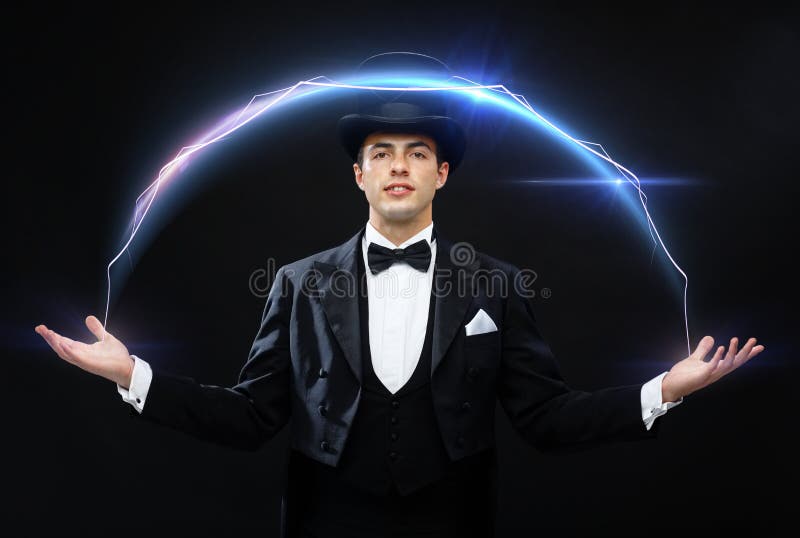 Magician in Top Hat Showing Trick Stock Image - Image of magical ...