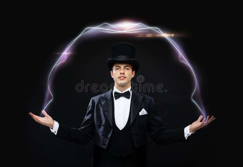 Magician in Top Hat Showing Trick Stock Image - Image of magician ...