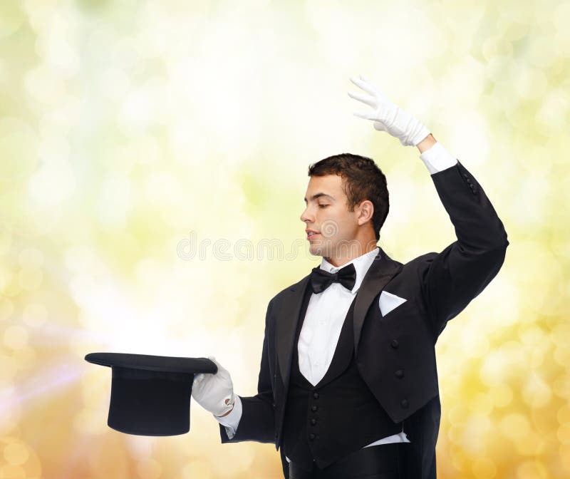 Magician in Top Hat Showing Trick Stock Image - Image of conjurer ...